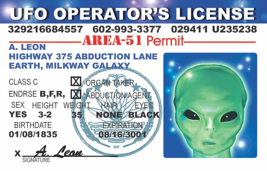 UFO OPERATOR LICENSE | Area 51 Alien Center