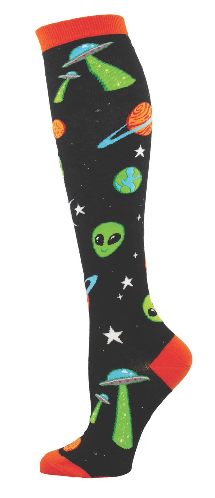 WOMEN’S KNEE GREEN ALIEN IN GALAXY SOCKS | Area 51 Alien Center